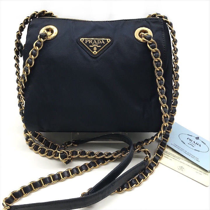 【楽天市場】【中古】良品 PRADA プラダ ナイロン テスート 三角ロゴ チェーン ショルダー バッグ ネイビー a5829：BEGINSELL