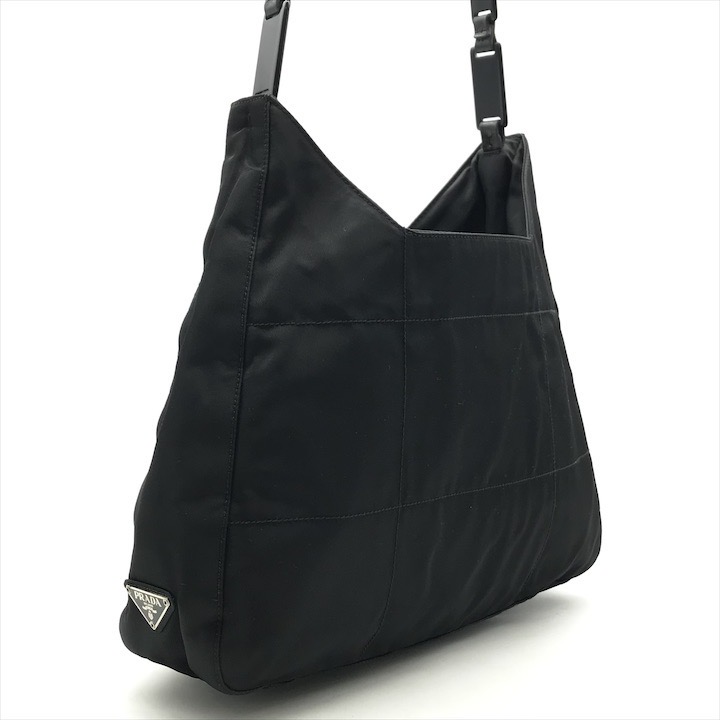【楽天市場】【中古】良品 PRADA プラダ 三角ロゴ プレート ナイロン テスート プラチェーン ハンドル ショルダー バッグ ブラック ...