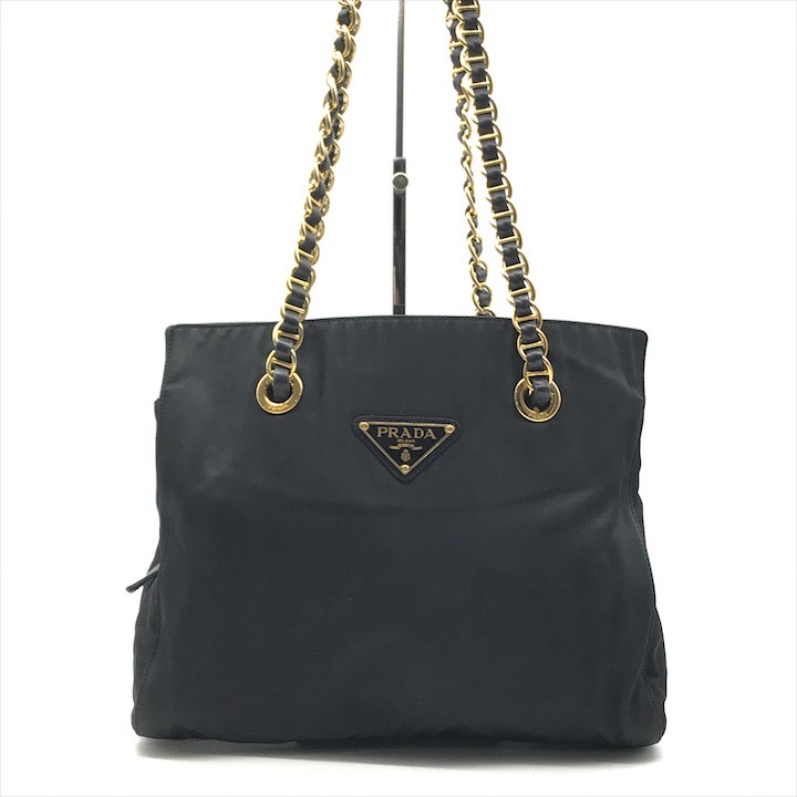 【楽天市場】【中古】良品 PRADA プラダ 三角ロゴ ナイロン テスート チェーン ショルダー トート バッグ ブラック レディース a6095：BEGINSELL
