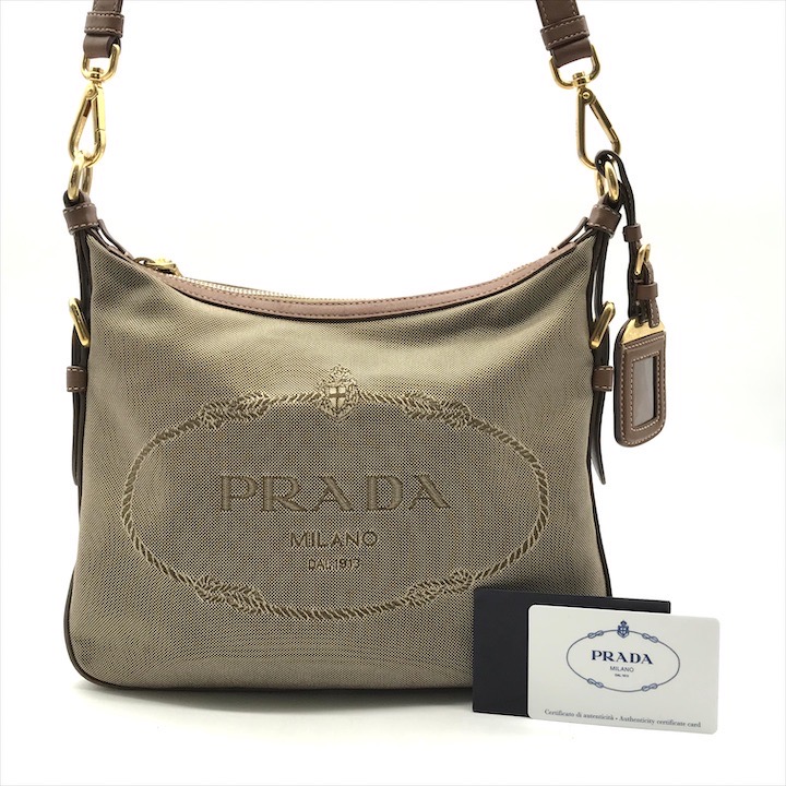 【楽天市場】【中古】良品 PRADA プラダ ジャガード ショルダー バッグ キャンバス レザー ブラウン 斜め掛け レディース k3782：BEGINSELL