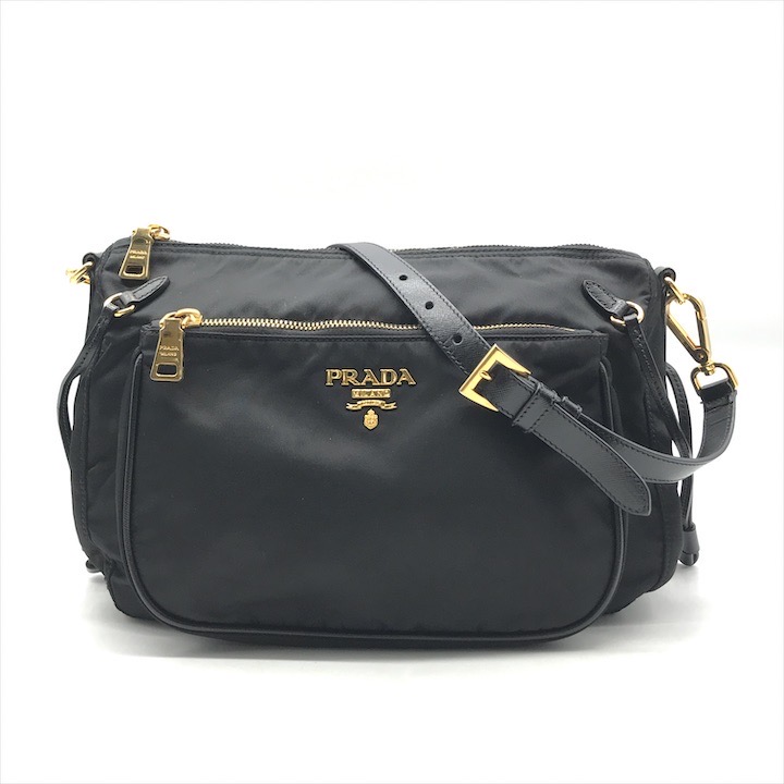 【楽天市場】【中古】美品 PRADA プラダ 三角 ロゴプレート ナイロン テスート ショルダー バッグ ブラック k4252：BEGINSELL
