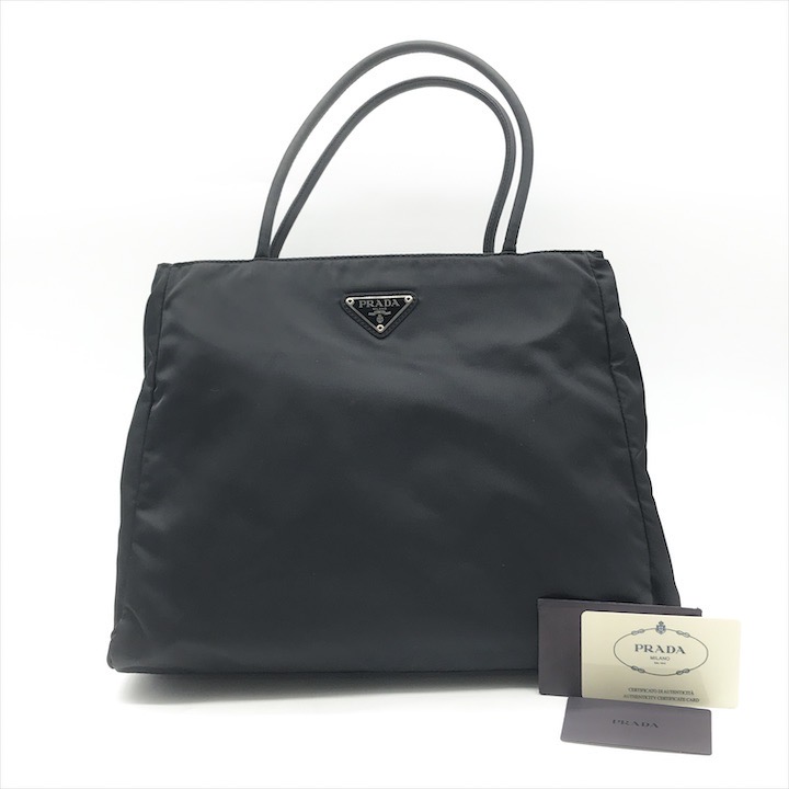 【楽天市場】【中古】良品 PRADA プラダ 三角ロゴ プレート ナイロン テスート トート バッグ ブラック レディース a6109：BEGINSELL