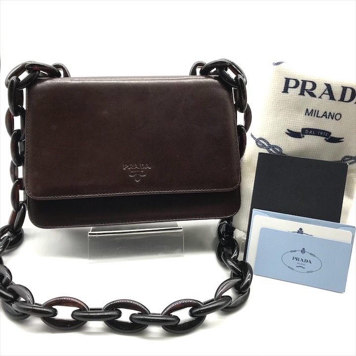 【楽天市場】【中古】良品 PRADA プラダ ロゴ 型押し オールレザー プラ チェーン ショルダー バッグ ブラウン a6447：BEGINSELL