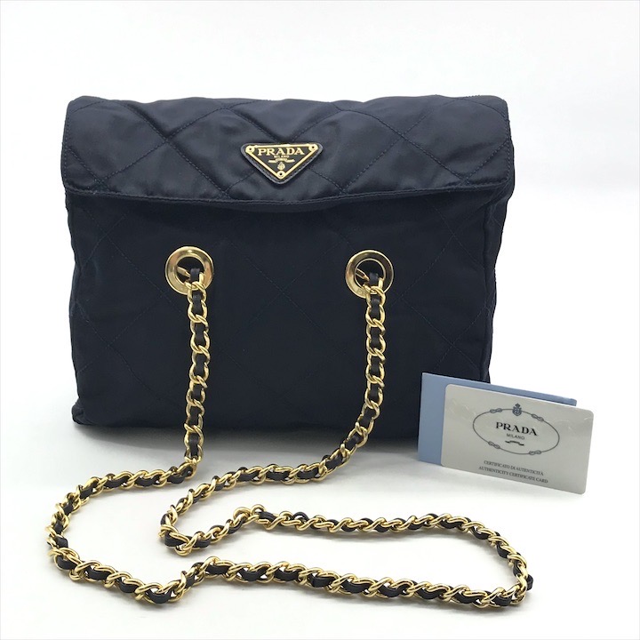 【楽天市場】【中古】良品 PRADA プラダ テスート ナイロン 三角ロゴ チェーン ショルダー バッグ ネイビー ブランド 鞄 レディース a6584：BEGINSELL