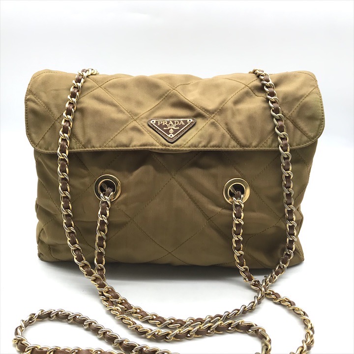 【楽天市場】【中古】良品 PRADA プラダ ナイロン テスート 三角ロゴプレート チェーン ショルダー トート バッグ ブラウン k4075：BEGINSELL