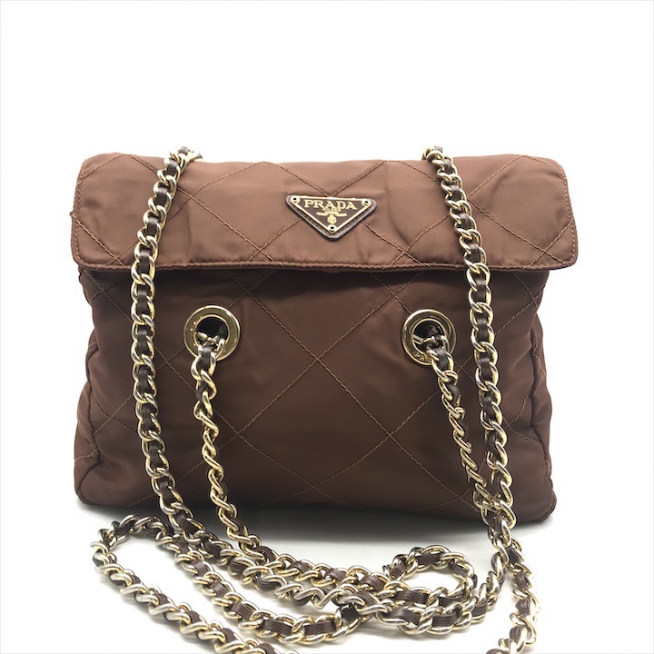 【楽天市場】【中古】良品 PRADA プラダ 三角ロゴ プレート ナイロン テスート キルティング 肩掛け チェーン ショルダー バッグ ...