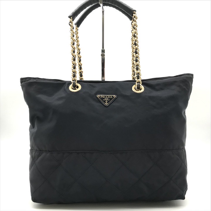 【楽天市場】【中古】良品 PRADA プラダ ナイロン テスート 三角ロゴプレート チェーン ショルダー トート バッグ ネイビー k4456：BEGINSELL