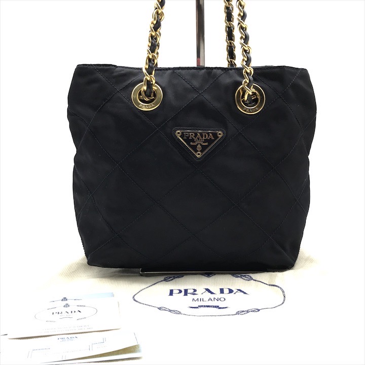 【楽天市場】【中古】良品 PRADA プラダ 三角ロゴ プレート ナイロン テスート キルティング チェーン ショルダー バッグ ネイビー レディース k4542：BEGINSELL