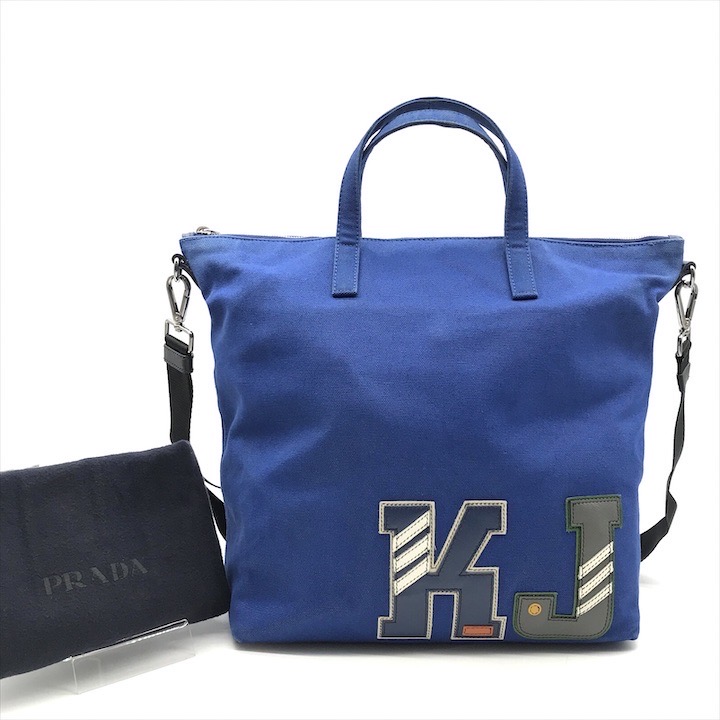 【楽天市場】【中古】良品 PRADA プラダ 三角ロゴ プレート KJイニシャル キャンバス 2WAY トート ショルダー バッグ ブルー ユニセックス k4250：BEGINSELL