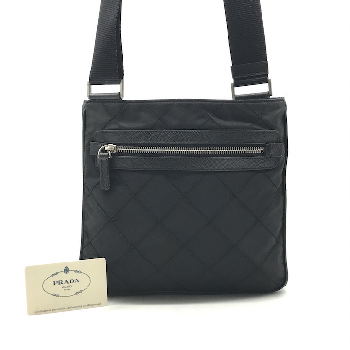 【楽天市場】【中古】良品 PRADA プラダ 三角ロゴ ナイロン テスート キルティング ショルダー バッグ ブラック a6835：BEGINSELL