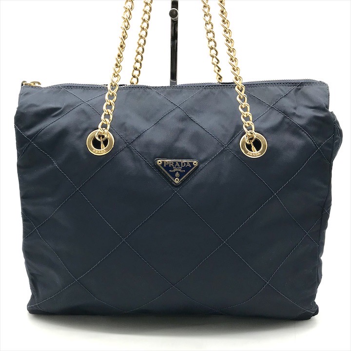 【楽天市場】【中古】良品 PRADA プラダ 三角ロゴ ナイロン テスート チェーン ショルダー トート バッグ ネイビー h381：BEGINSELL