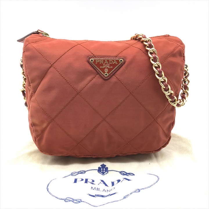 【楽天市場】【中古】良品 PRADA プラダ テスート ナイロン 三角ロゴ チェーン ショルダー バッグ レッド ブランド レディース k3659：BEGINSELL