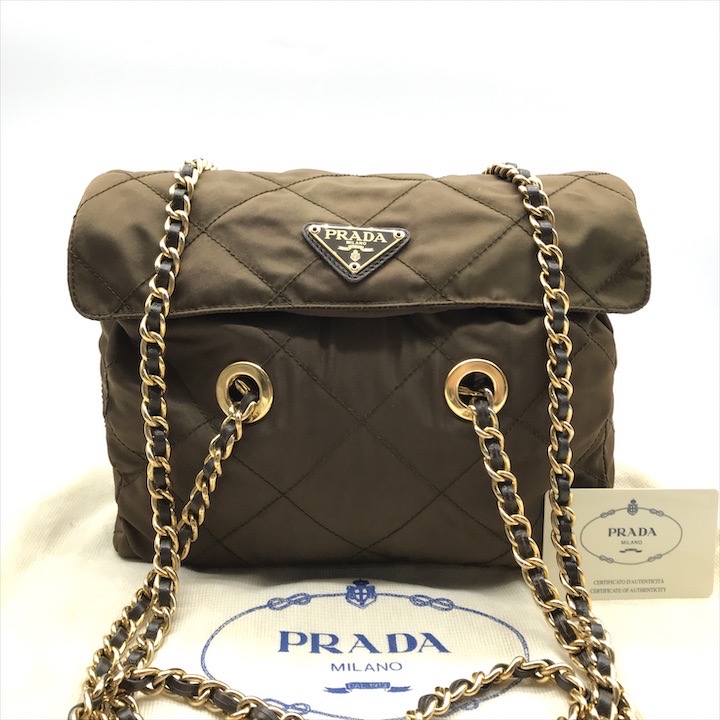 【楽天市場】【中古】良品 PRADA プラダ テスート ナイロン 三角ロゴ チェーン ショルダー バッグ ブラウン ブランド レディース k3914：BEGINSELL