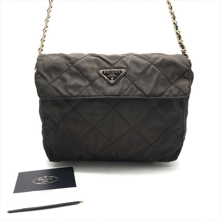 【楽天市場】【中古】良品 PRADA プラダ 三角ロゴ プレート キルティング ナイロン テスート チェーン ショルダー バッグ ブラウン レディース k4490：BEGINSELL
