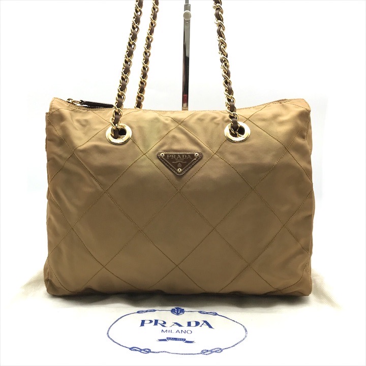 【楽天市場】【中古】良品 PRADA プラダ 三角ロゴ ナイロン テスート チェーン トート バッグ キャメル k4495：BEGINSELL