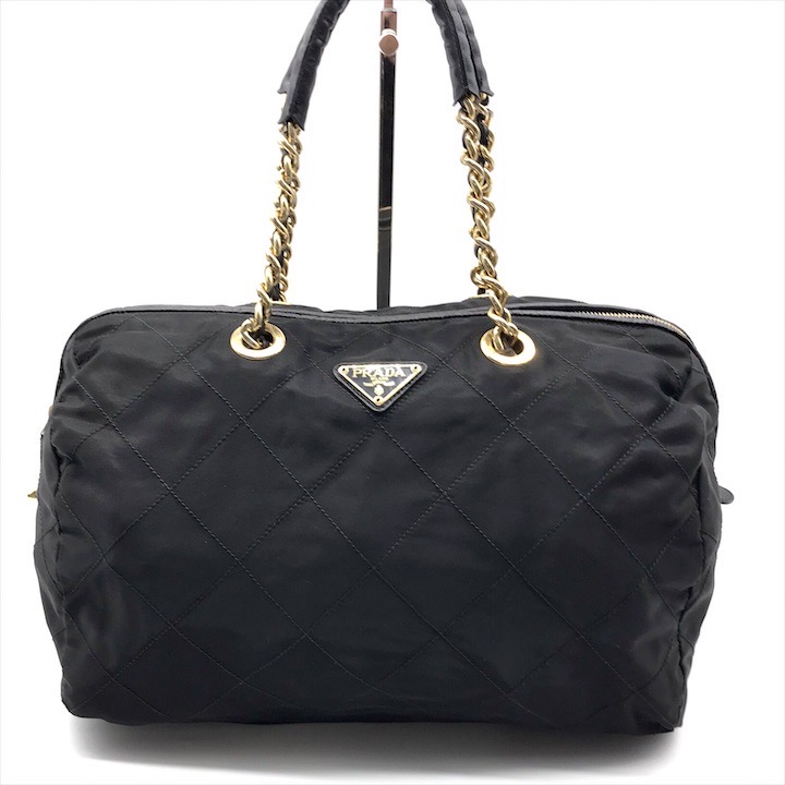 【楽天市場】【中古】良品 PRADA プラダ 三角ロゴ ナイロン テスート キルティング チェーン ハンド ボストン バッグ ブラック k4660：BEGINSELL