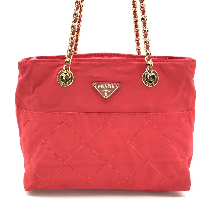 【楽天市場】【中古】良品 PRADA プラダ 三角ロゴ テスート ナイロン キルティング チェーン ショルダー バッグ レッド k4833：BEGINSELL