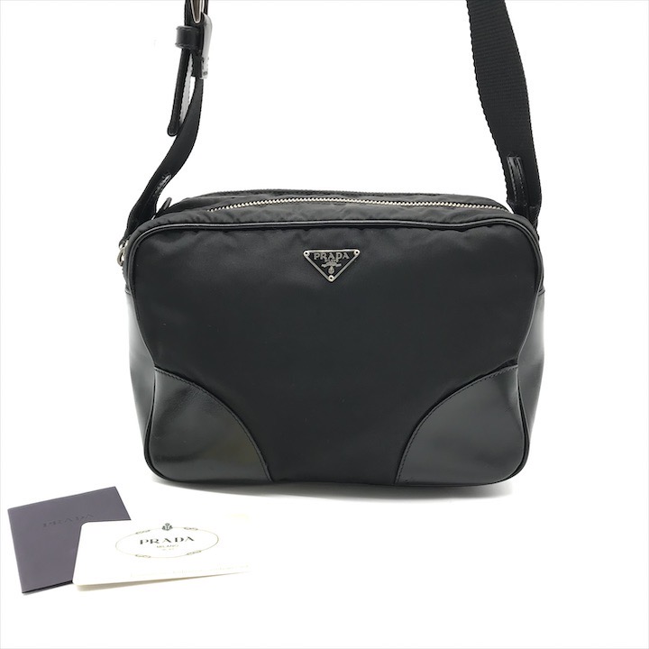 【楽天市場】【中古】良品 PRADA プラダ 三角ロゴ ナイロン テスート レザー ボディ ショルダー バッグ ブラック a7475：BEGINSELL