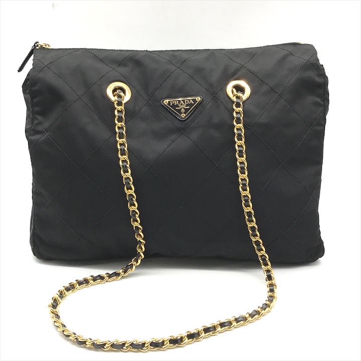 【楽天市場】【中古】良品 PRADA プラダ 三角ロゴ テスート ナイロン チェーン ショルダー バッグ ブラック ブランド レディース 鞄 k4788：BEGINSELL