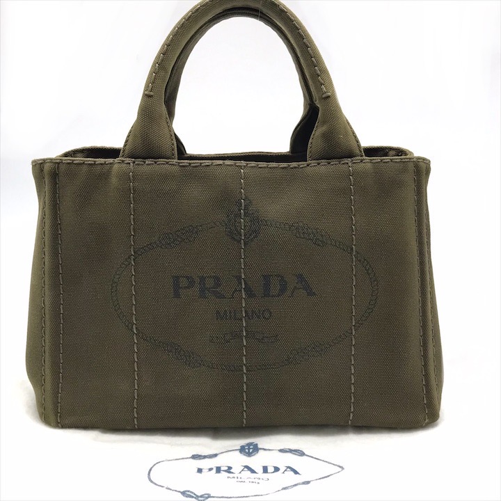 【楽天市場】【中古】良品 PRADA プラダ カナパ キャンバス トート ハンド バッグ カーキ レディース k5151：BEGINSELL