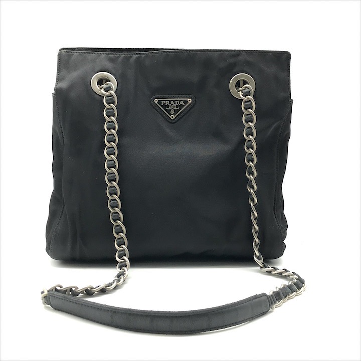 【楽天市場】【中古】良品 PRADA プラダ ナイロン テスート 三角ロゴ チェーン ショルダー トート バッグ レディース ファッション小物 ブラック a6278：BEGINSELL
