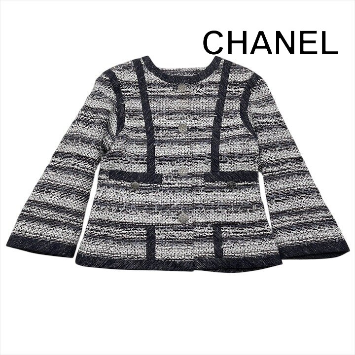 【楽天市場】【中古】良品 CHANEL シャネル ココマーク ココボタン ツイード ノーカラー ジャケット レディース ファッション アパレル ...