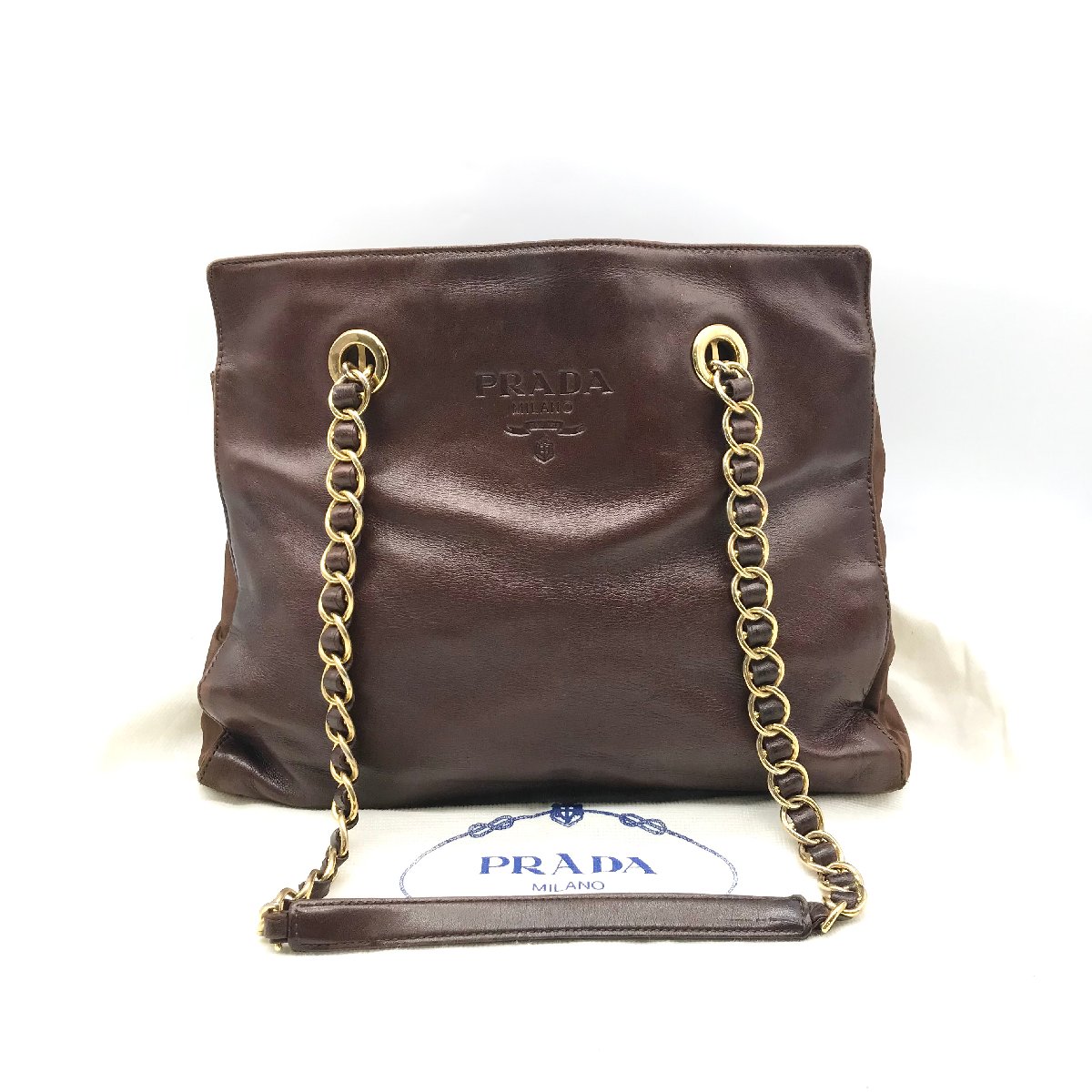 【楽天市場】【中古】PRADA プラダ 三角ロゴ レザー×ナイロン チェーン ショルダー バッグ 茶色 良品 a603：BEGINSELL