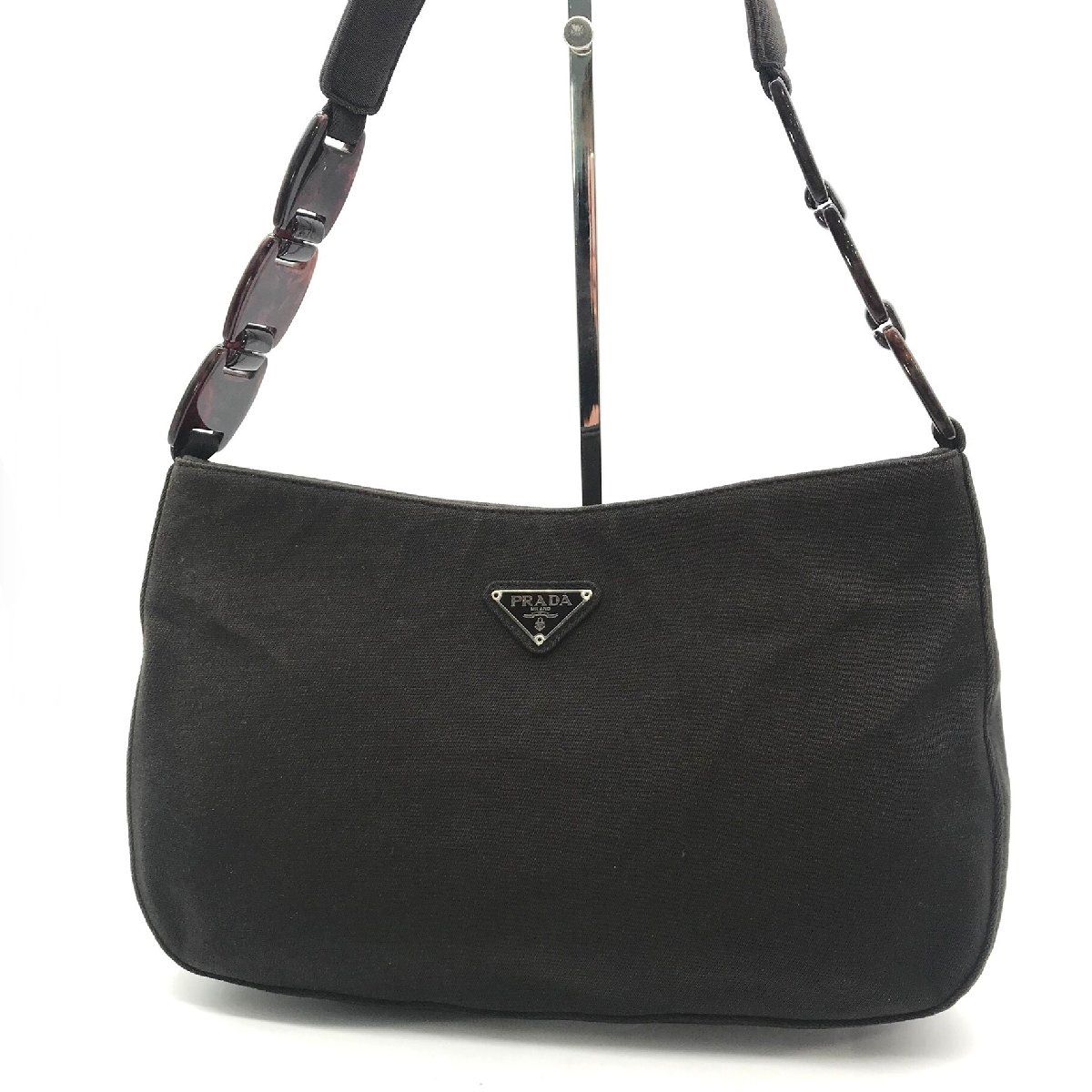 【楽天市場】【中古】PRADA プラダ 三角 ロゴ キャンバス プラ チェーン ショルダー バッグ ブラウン k997：BEGINSELL