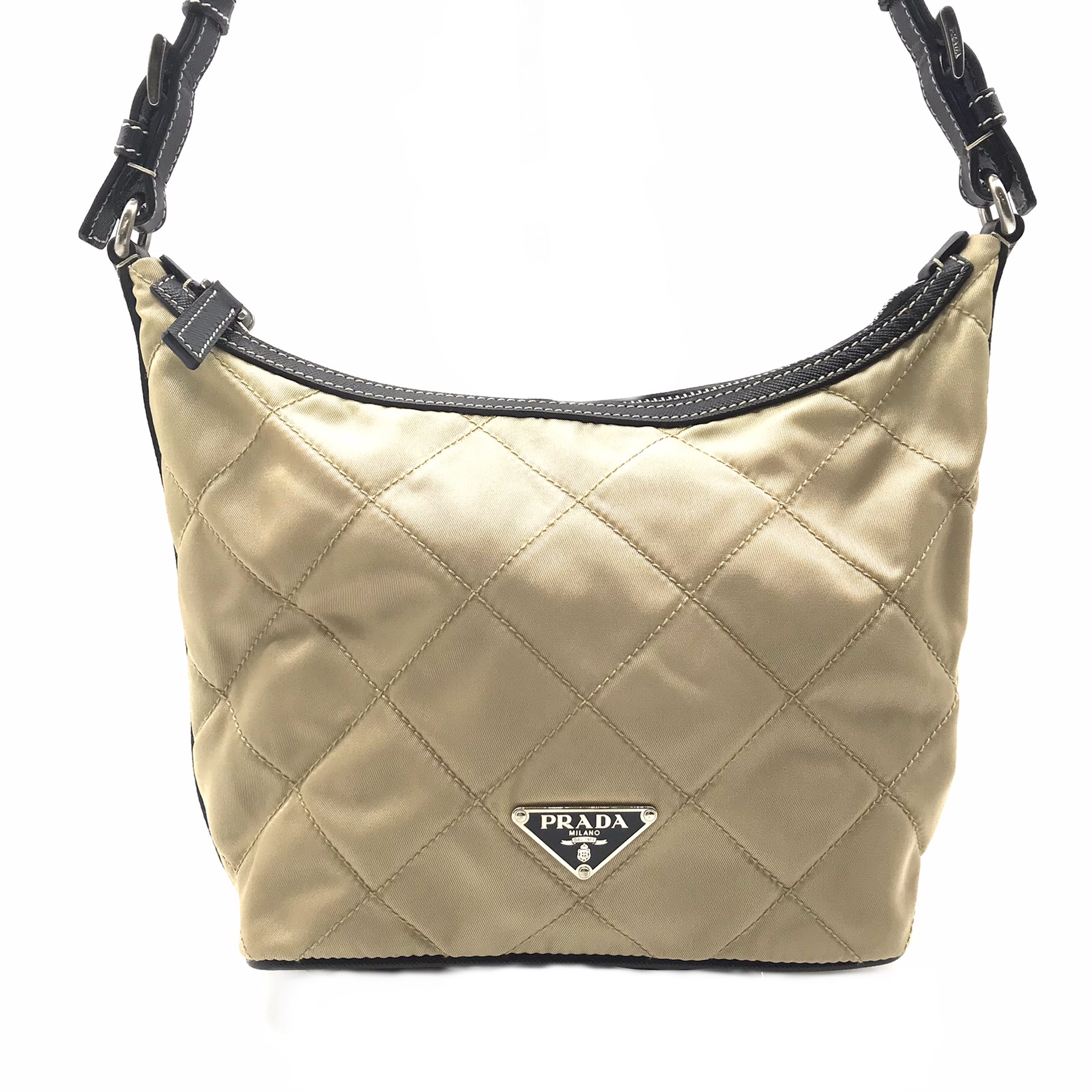【楽天市場】【中古】PRADA プラダ 三角ロゴ キルティング ナイロン チェーン ワンショルダー バッグ ベージュ 美品 a1846：BEGINSELL