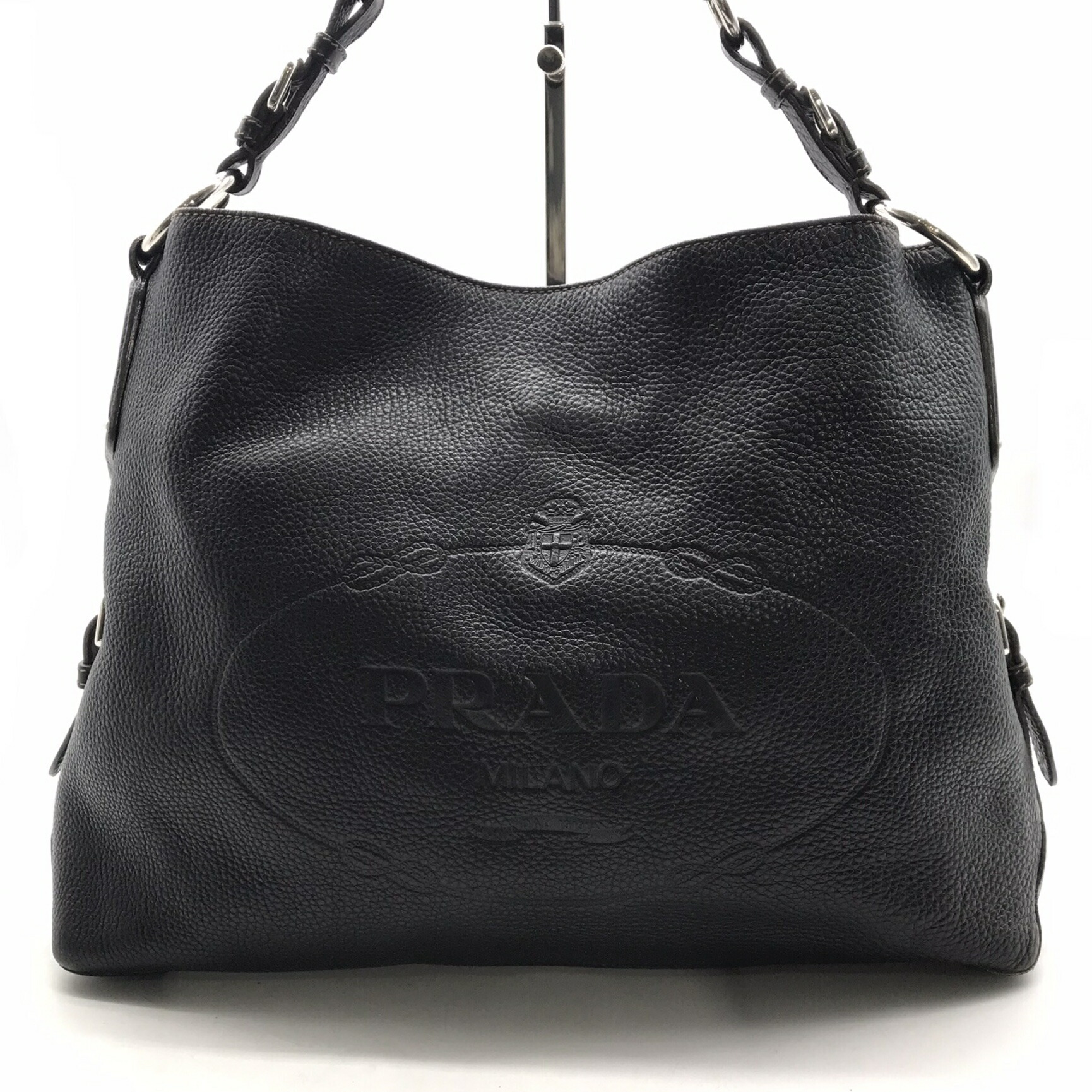 【楽天市場】【中古】PRADA プラダ ビッグ ロゴ レザー ハンド ワン ショルダー バッグ ブラック 良品 a1902：BEGINSELL