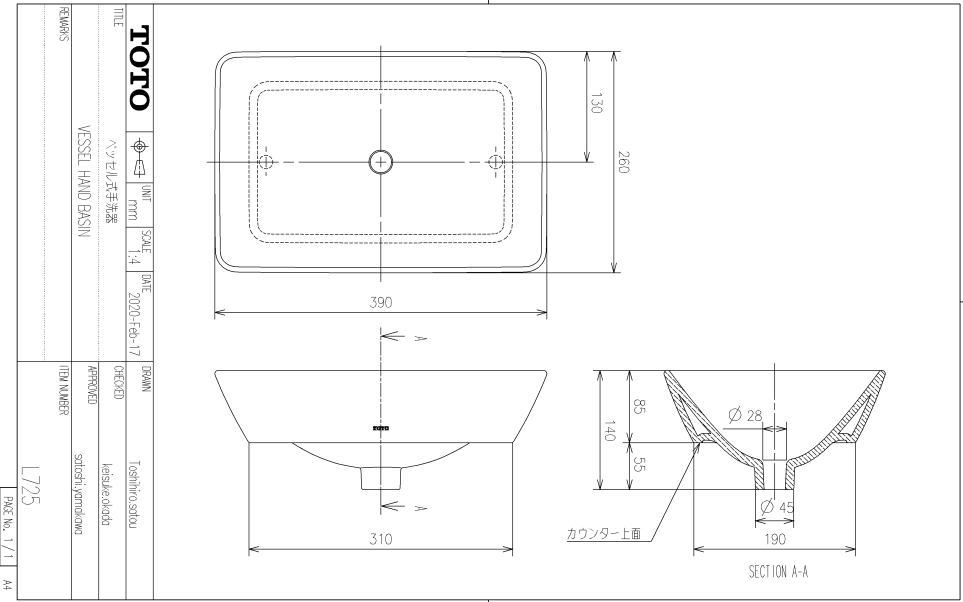【楽天市場】【個人名様専用ページ】【送料無料】【 L725 】TOTO （トートー） カウンター式手洗器 ベッセル式※手洗器（陶器部分）のみ ...
