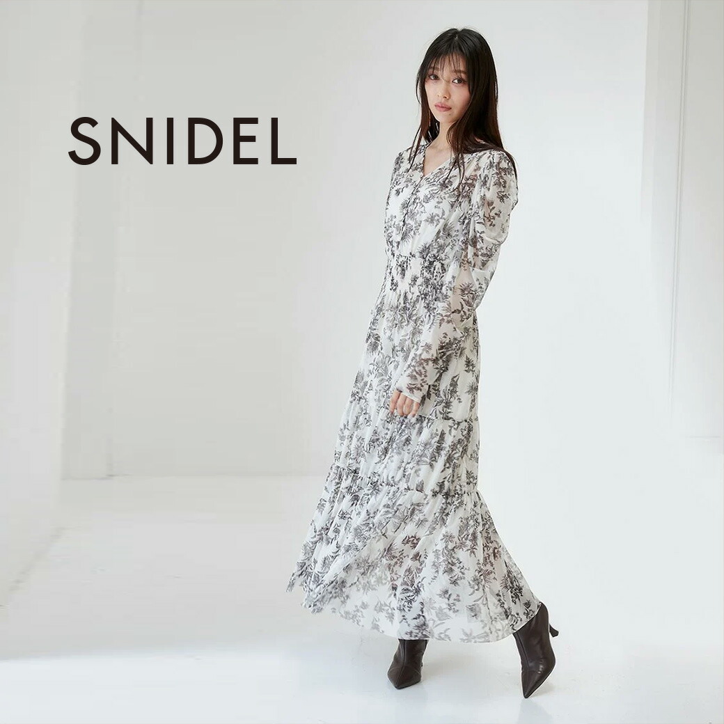 【楽天市場】(1日限定ポイント最大10倍)SALE10%OFF スナイデル SNIDEL Vネックティアードチュールドレス swfo251011 レディース ロングワンピース 花柄 シアー ...