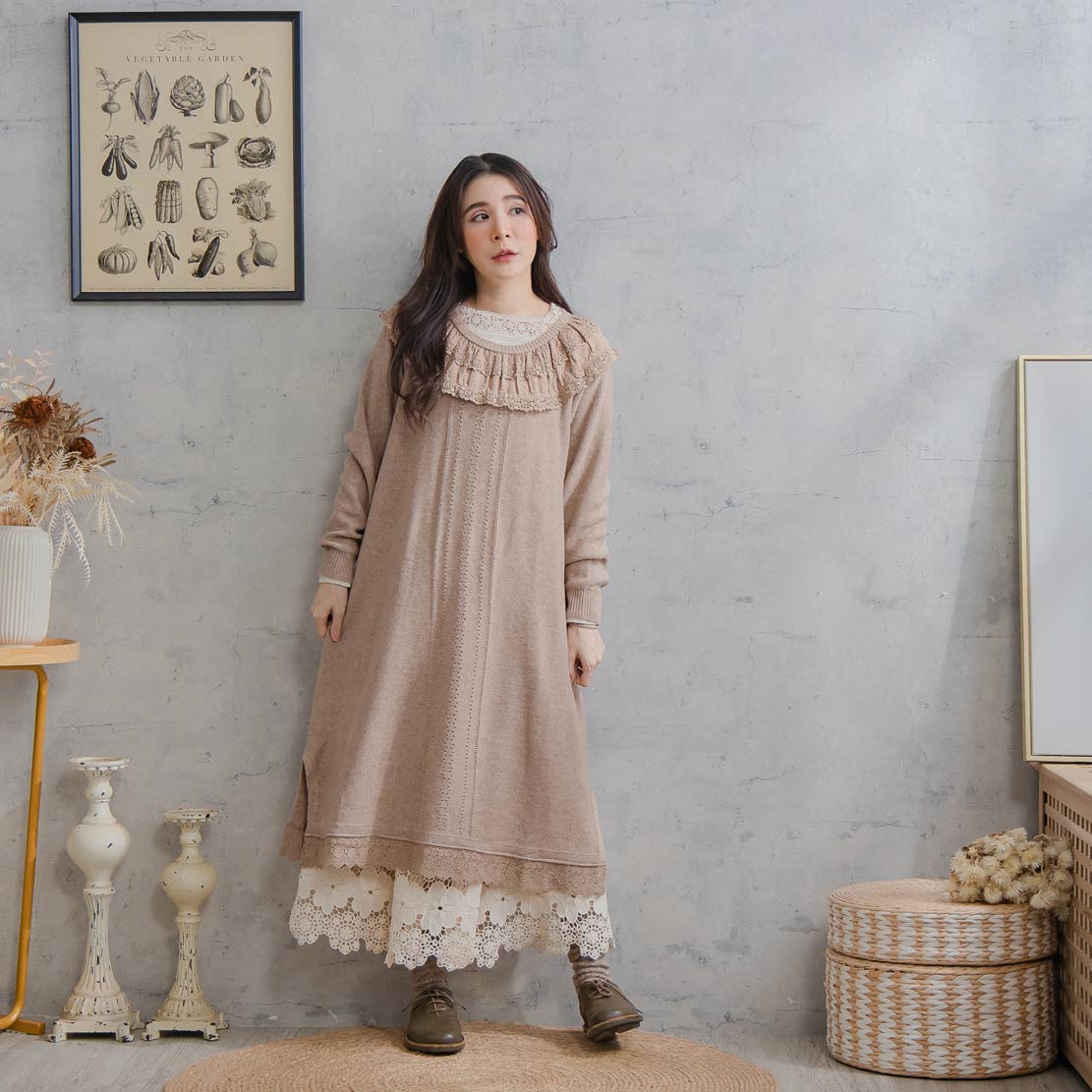 【楽天市場】ワンピース 「 温かいウールニット、負け無しデザイン。 」 やはり美しい、よく目を付けられる レース丸襟 長袖 重ね着風 ...