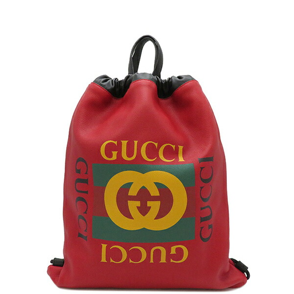 【楽天市場】グッチ GUCCI リュック・デイパック ヴィンテージロゴ ナップサック レザー レッド×ブラック 黒 ウェブ 516639 ...