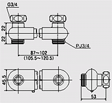 【楽天市場】KVK 逆配管ソケット（取付ピッチ87mm～102mm） Z458：リライフプラザ 楽天市場店