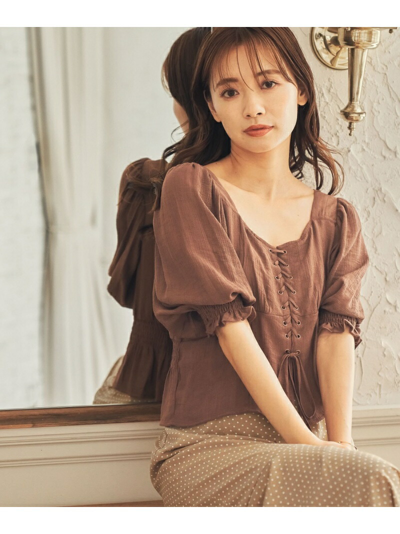 【楽天市場】【SALE／30%OFF】(W)レースアップミニブラウス mysty woman ミスティウーマン トップス シャツ・ブラウス ...