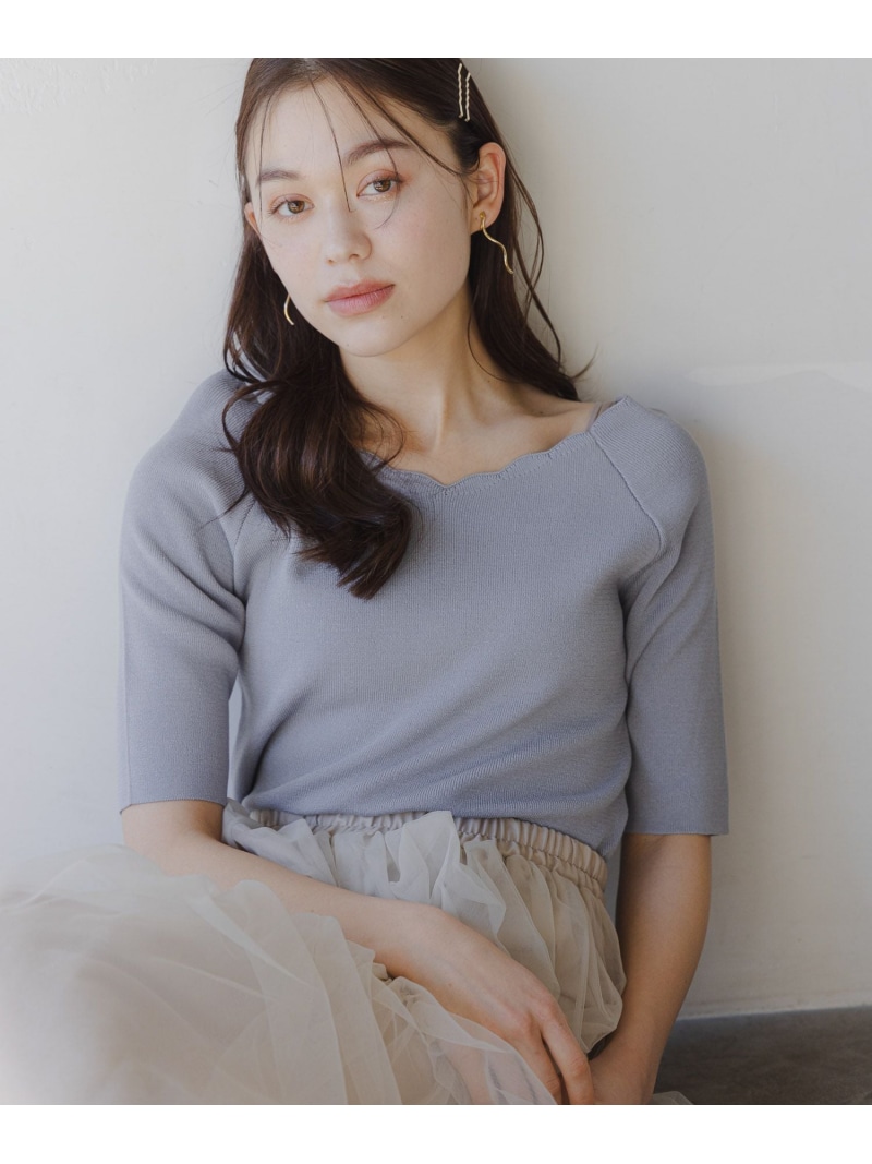 【楽天市場】【SALE／20%OFF】スカラップネックニットプルオーバー mysty woman ミスティウーマン トップス ニット ブラック ...