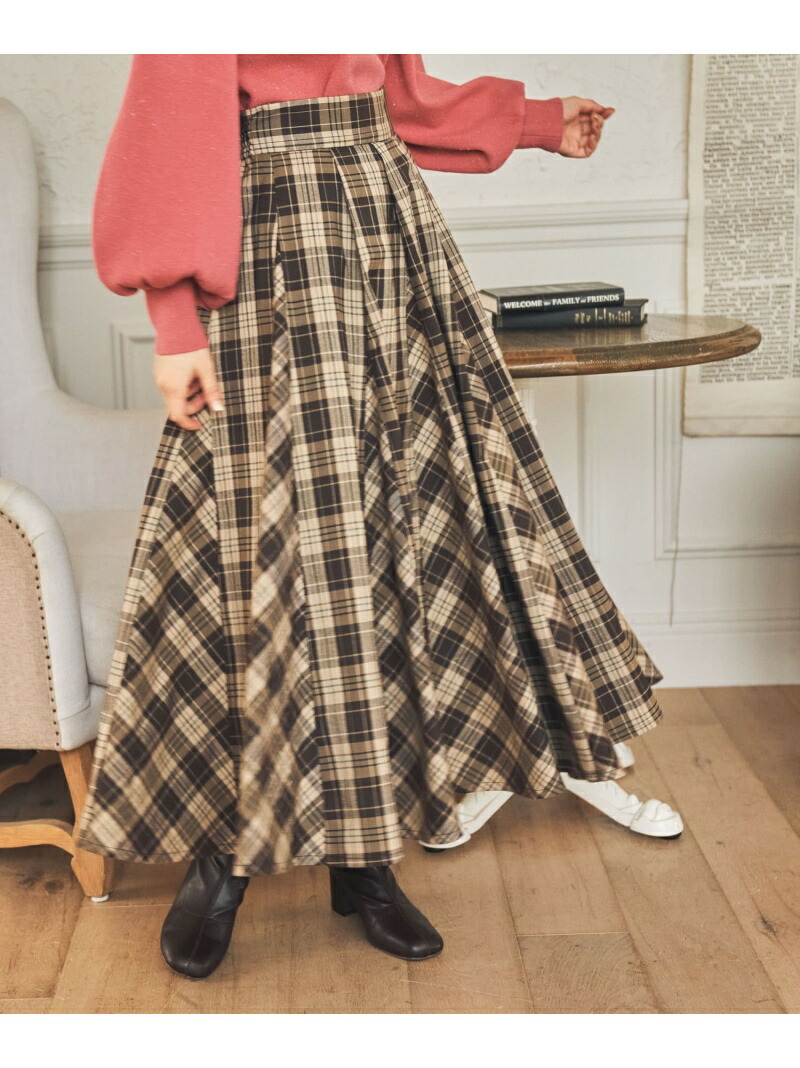 【楽天市場】【SALE／10%OFF】(W)ボリュームチェックフレアSK mysty woman ミスティウーマン スカート ロング・マキシ ...