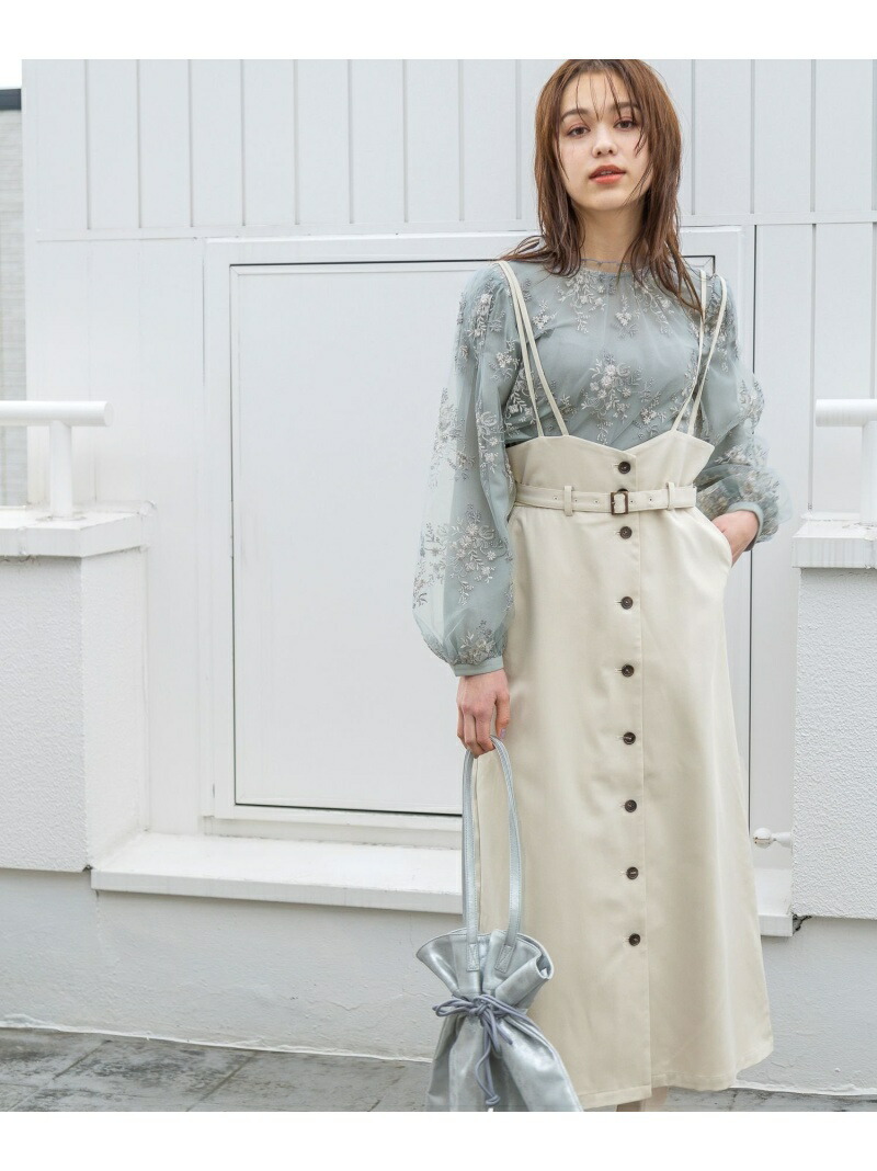 【楽天市場】(W)マエボタンナローサスツキSK mysty woman ミスティウーマン スカート ロング・マキシスカート ホワイト グリーン ...