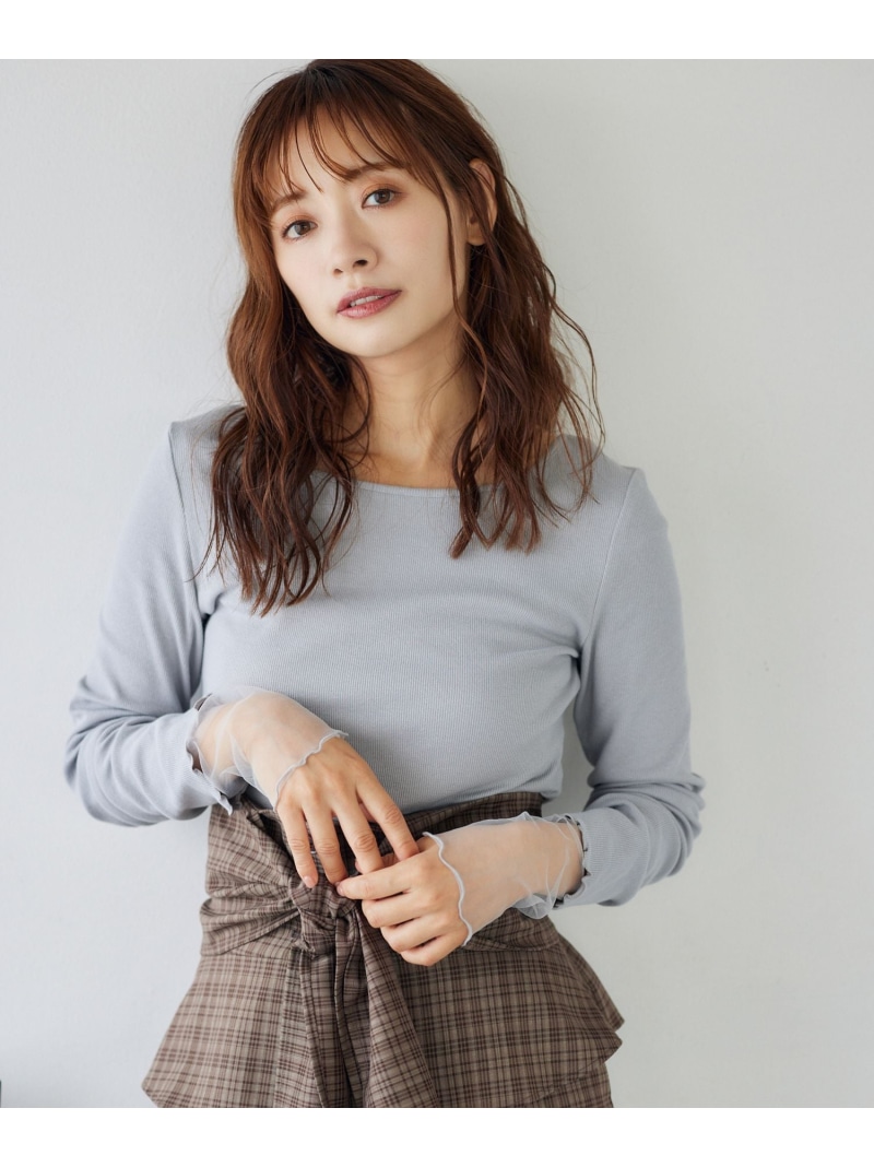 【楽天市場】チュールレイヤースリーブプルオーバー mysty woman ミスティウーマン トップス カットソー・Tシャツ グレー ホワイト ...