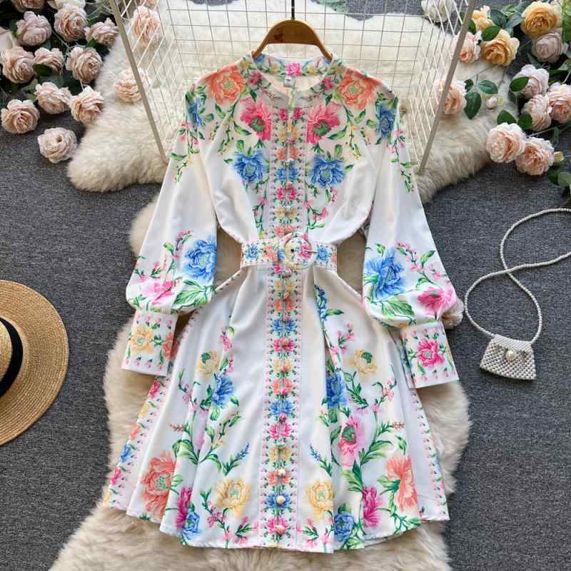 【楽天市場】ワンピース レディース 春夏 レトロ 宮廷風 スタンドカラー シングルボタン 長袖 ウエストマーク 体型カバー ミドル丈 ...