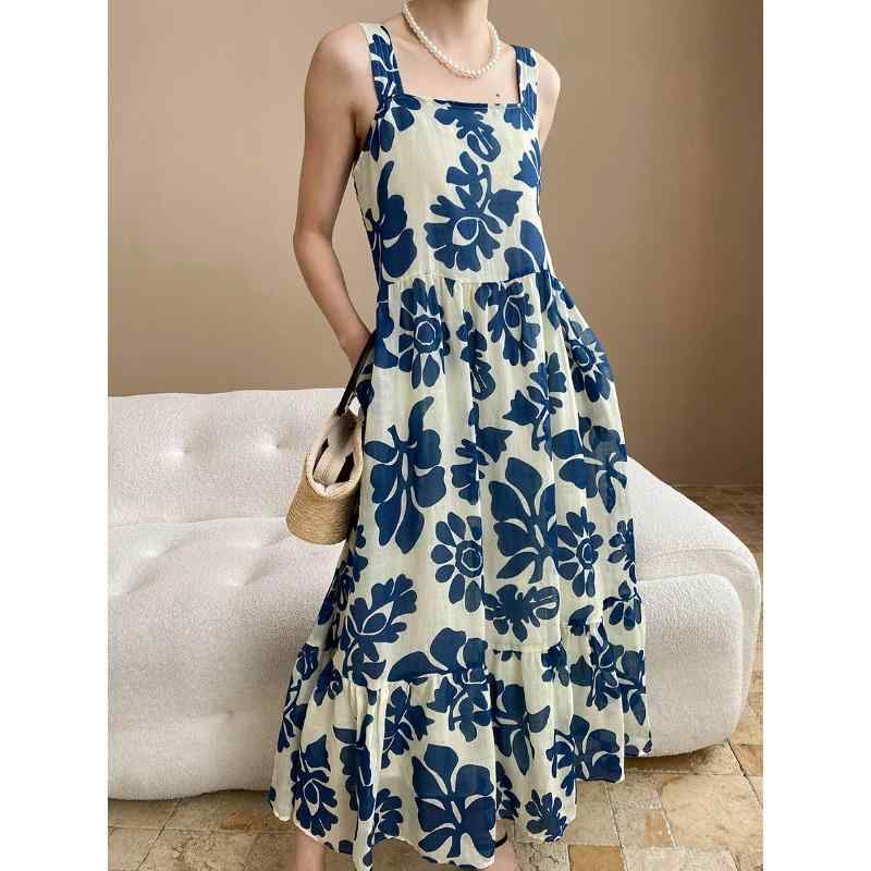 【楽天市場】ワンピース レディース ガーデン物語 フレンチレトロ 植物 シルエット プリント 花柄 Aライン キャミソール ロング丈 スクエア ...