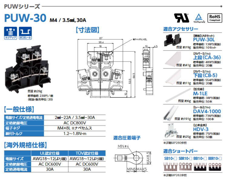 【楽天市場】東洋技研 【 PUW-30L 】PUW側板（レール取付型）シリーズ PUW-30端子台オプション / 側板【1個単位】：エヌデンサービス