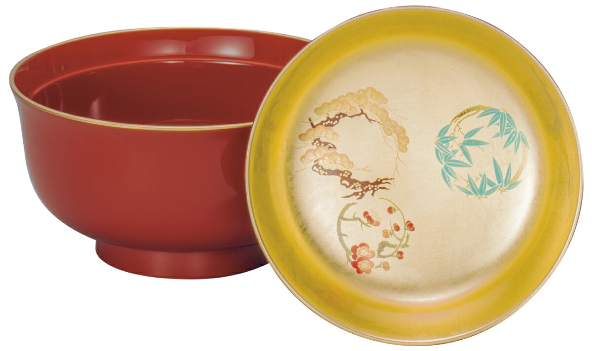 【楽天市場】【マラソン本日P5倍＋まとめ割クーポン最大15％OFF】山中漆器 松竹梅 雑煮椀 朱（お中元 お雑煮 雑煮 ぞうに椀 お祝 正月 おもち お吸い物 引き出物 日本製 ギフト 海外 ...