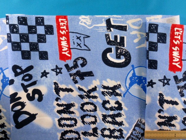 【楽天市場】在庫処分綿プリントオックス生地英字・水×赤（110cm幅 1m）：手芸ナカムラ