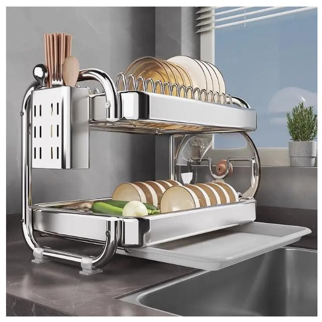 【楽天市場】厚手のステンレススチールキッチンシェルフ、多機能な食器ドレインラック、実用的で便利な食器ラックデザイン、箸収納ボックス付き 効率 ...