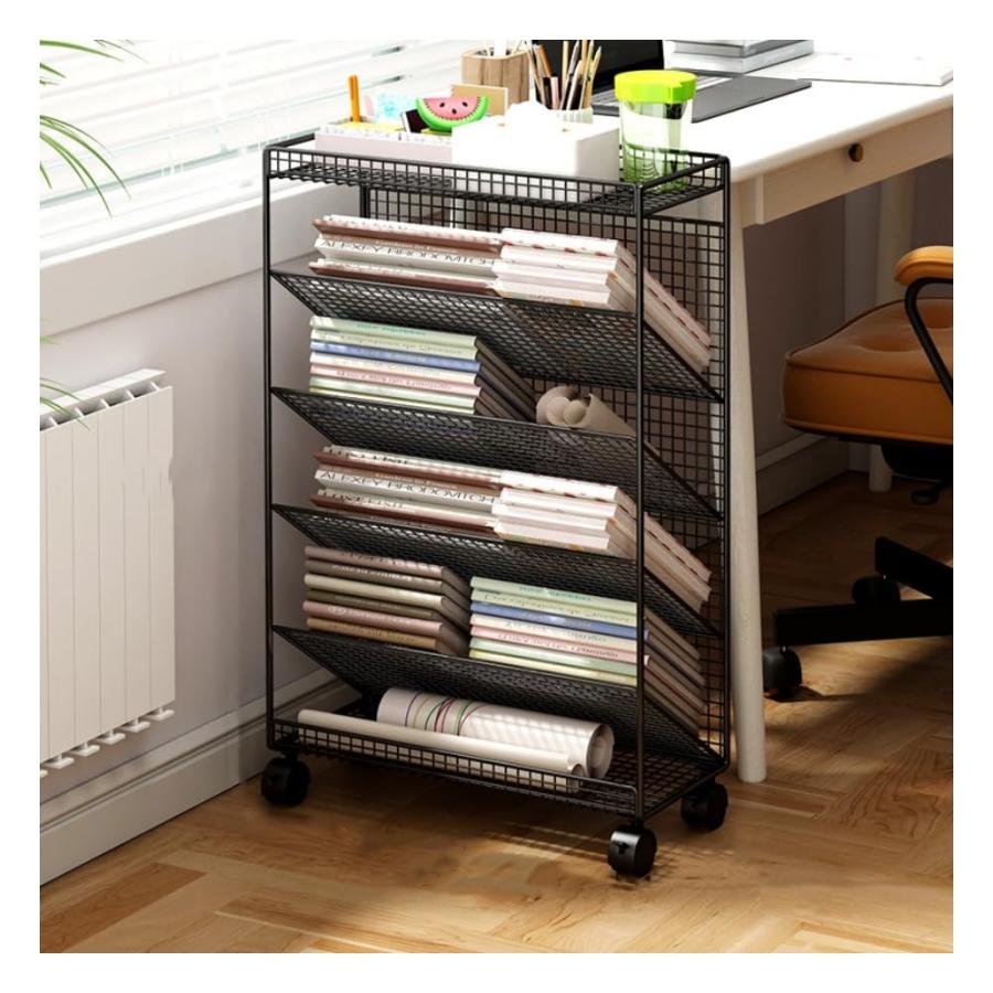 【楽天市場】本棚 収納棚 デスクサイド本棚 ブックシェルフ ファイルワゴン キャスター付き スリム 本立て 大容量 教科書 漫画 雑誌収納 ...