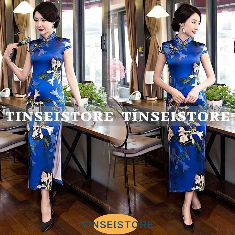 【楽天市場】チャイナドレス 春夏 ロング丈 チャイナドレス プリント チャイナ服 スリット チャイナドレス ブルー パーティー イブニング 大きサイズ 優雅 着痩せ：Nana Style