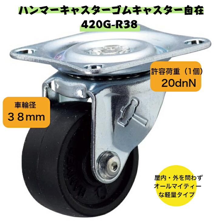 【楽天市場】ハンマーキャスターゴムキャスター自在420G-R38｜ HAMMER CASTER ゴム車 38mm 生産量 RoHS適合品 屋内 屋外 オールマイティー軽量タイプ DIY 工具 ...