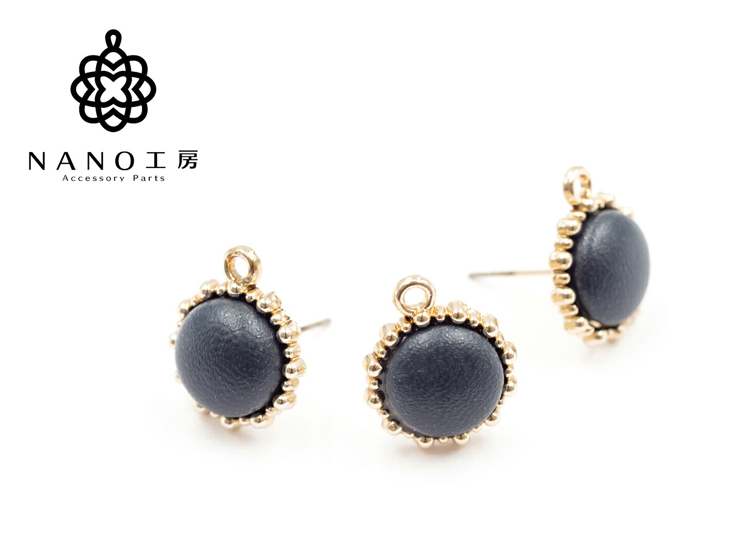 【楽天市場】【spc-10】レザー調 ラウンドピアス 小 ネイビー★4個★ピアス レザー ラウンド デザインピアス：アクセサリーパーツのNANO工房